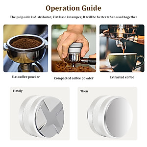 IKAPE Coffee Products, 53mm Coffee Distributor & Hand Tamper, Adjustable Depth Espresso Distributor Fits All 53mm Espresso Portafilter, Compatible with 54MM Breville Bottomless Portafilter (Silver)