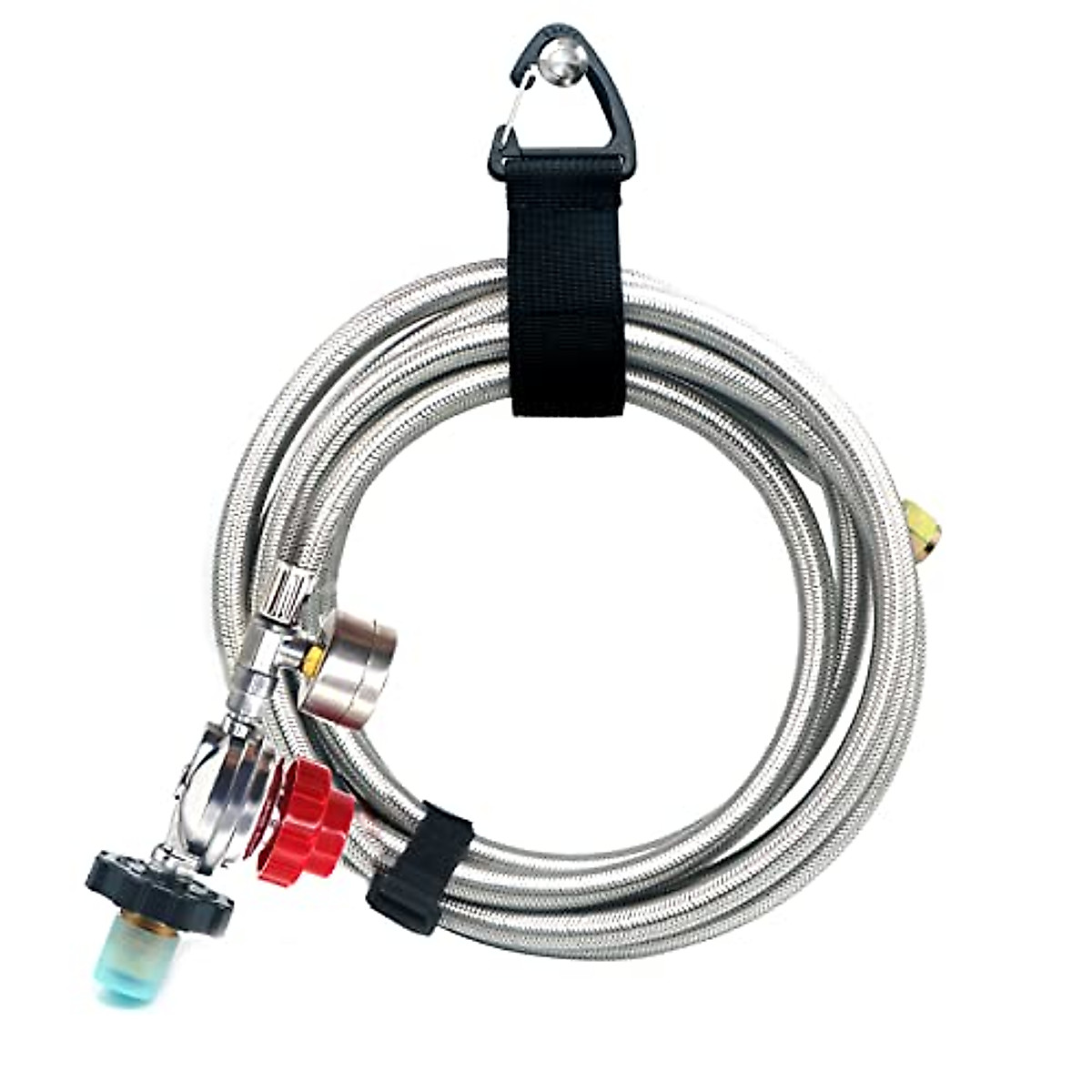 NQN 12 Foot 0-30 PSI High Pressure Adjustable Propane Regulator with Gauge 0~60PSI Gas Flow Indicator, Gas Cooker 3/8inch Female Flare Fitting, Stainless Steel Braided Hose and Gas Grill LP Regulator