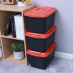 Citylife 17 QT Plastic Storage Bins with Latching Lids Stackable Containers for Organizing Garage Heavy Duty Storage Box with Handle Large Tote, Black/Orange, 4 Packs