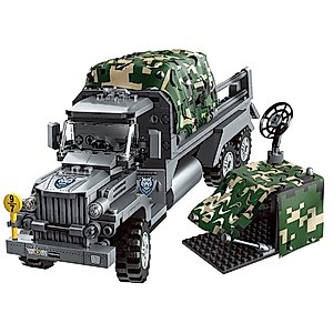 QMAN Military Vehicle Building Blocks Sets, WW2 Army Building Blocks Set WWII Toyswith 4 Soldiers Toys Gift for Boy Ages 6-12 Years(386 Pieces)