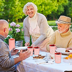 Nuenen 40 Pack 40th 50th 60th 70th Birthday Cups Birthday Stadium Cups Birthday Decorations for Men Birthday Party Favors Rose Gold Party Cups for Birthday Decorations Party Favors, 8 oz (50th)