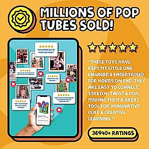 BUNMO Pop Tubes Large 4pk | Hours of Fun for Kids | Imaginative Play & Stimulating Creative Learning | Toddler Sensory Toys | Tons of Ways to Play | Connect, Stretch, Twist & Pop