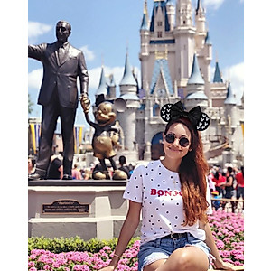 WOVOWOVO Mouse Ears Headbands for Women Girls Black Bow Pearl Hairbands Velvet Headband Christmas Cosplay Costume Princess Party Decorations