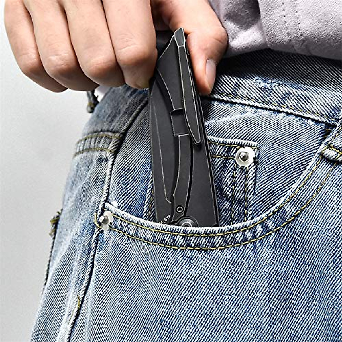 Kizer Black Stonewashed S35VN Blade Pocket Knife, Titanium Handle Folding Knife,M_STEALTH Ki3564A1