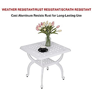 C/G Outdoor Side Tables,Cast Aluminum Patio End Tables,Anti-Rust Coffee Table for Garden Patio Lawn (Square-end Tables, White)