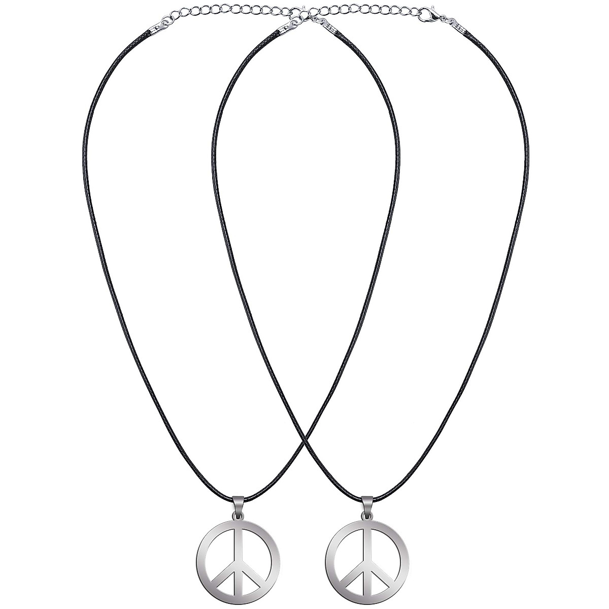 Sunshane 2 Pack Hippie Style Peace Sign Necklace Hippie Party Dressing Accessories, Silver