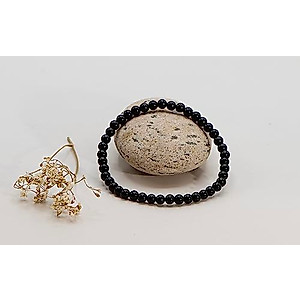 LTC Designs Smooth Round 4 mm Black Onyx Stretch Bracelet,7 'for Men, Women,and Teens