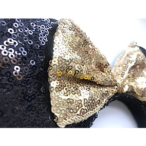 A Miaow Sequin Black Mouse Ears Headband MM Glitter Hair Clasp Adults Women Butterfly Hair Hoop Birthday Party Holiday Park Photo Supply (Black and Golden)