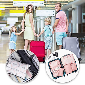 Packing Cubes VAGREEZ 7 Pcs Travel Luggage Packing Organizers Set with Toiletry Bag (Pink)