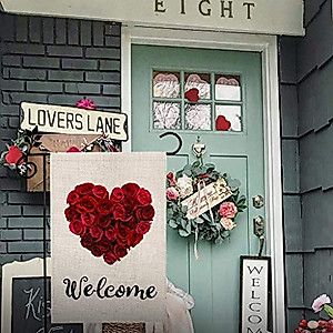 CROWNED BEAUTY Valentines Day Garden Flag 12×18 Inch Vertical Double Sided Valentine Rose Heart Welcome Flag for Outside Yard Anniversary Wedding Farmhouse Décor CF026-12