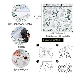 LXCREAT 17.71in x 118in Boho Peel and Stick Wallpaper and Green Leaf Contact Paper for Bathroom Decoration