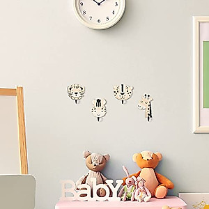 4 Pcs Safari Animal Wall Hooks Decorative Wall Hooks Kids Wall Hooks Decorative Wooden Jungle Animal Wall Hooks Animal Nursery Hooks Wood Giraffe Lion Hanger for Nursery Bathroom Bedroom Home Decor