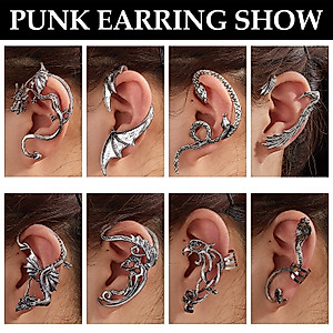 8 Pcs Punk Earrings Dragon Ear Cuff Vintage Retro Snake Bat Crow Ear Climber Earrings Gothic Ear Clip Wrap for Women Men Party Dress