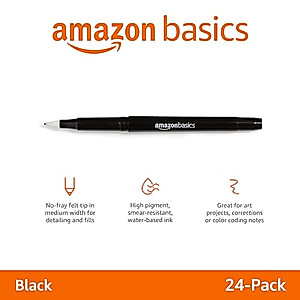 Amazon Basics Felt Tip Marker Pens - Medium Point, Black, 24-Pack