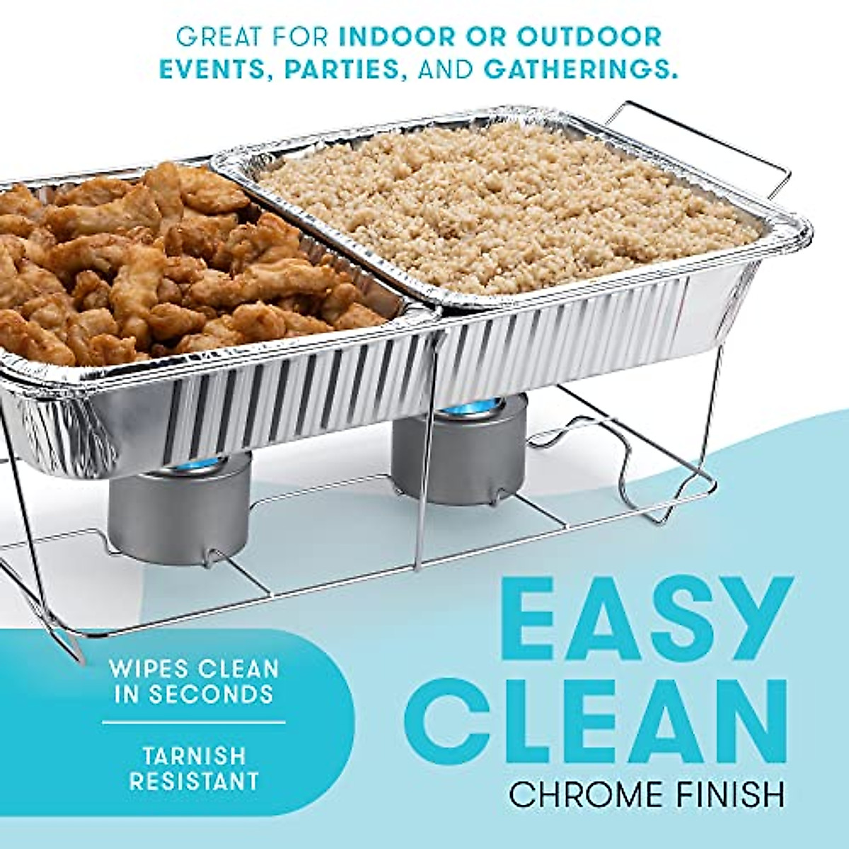 Disposable Chafing Dish Buffet Set Food Warming Trays - Buffet Set Trays Food Warmers for Parties & Events - Replacement Chafing Dishes for Catering (3 Wire Racks)