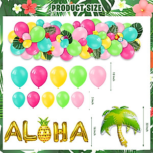 LXlucktim Hawaiian Luau Party Decorations, 174 Pcs Hawaii Aloha Tropical Themed Party Decor Supplies Kit - Backdrop, Table Skirt, Balloons, Wrappers, Straws, Hibiscus Palm Leaves and Pineapples