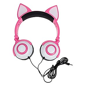 Vaguelly Glowing Headphones Over Ear Headphones On Ear Audio Headphones Wired Gaming Headset Glowing Earphone Earbuds Wired Lighting Headset Ears Earphones Shine PVC Fitness Microphone