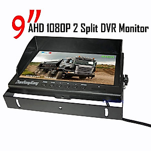 1080P RV Backup Camera Wired System,9 inch AHD 2-Split DVR Monitor Waterproof 8LED IR Night Vision Reverse Rear View Mirror Camera 12V-24V for Semi Bus Truck Trailer Camper