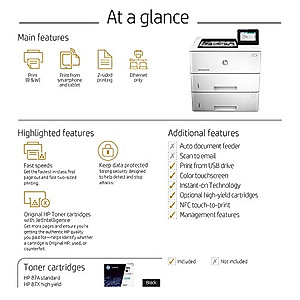HP LaserJet Enterprise M506x Wireless Monochrome Printer, (F2A70A)