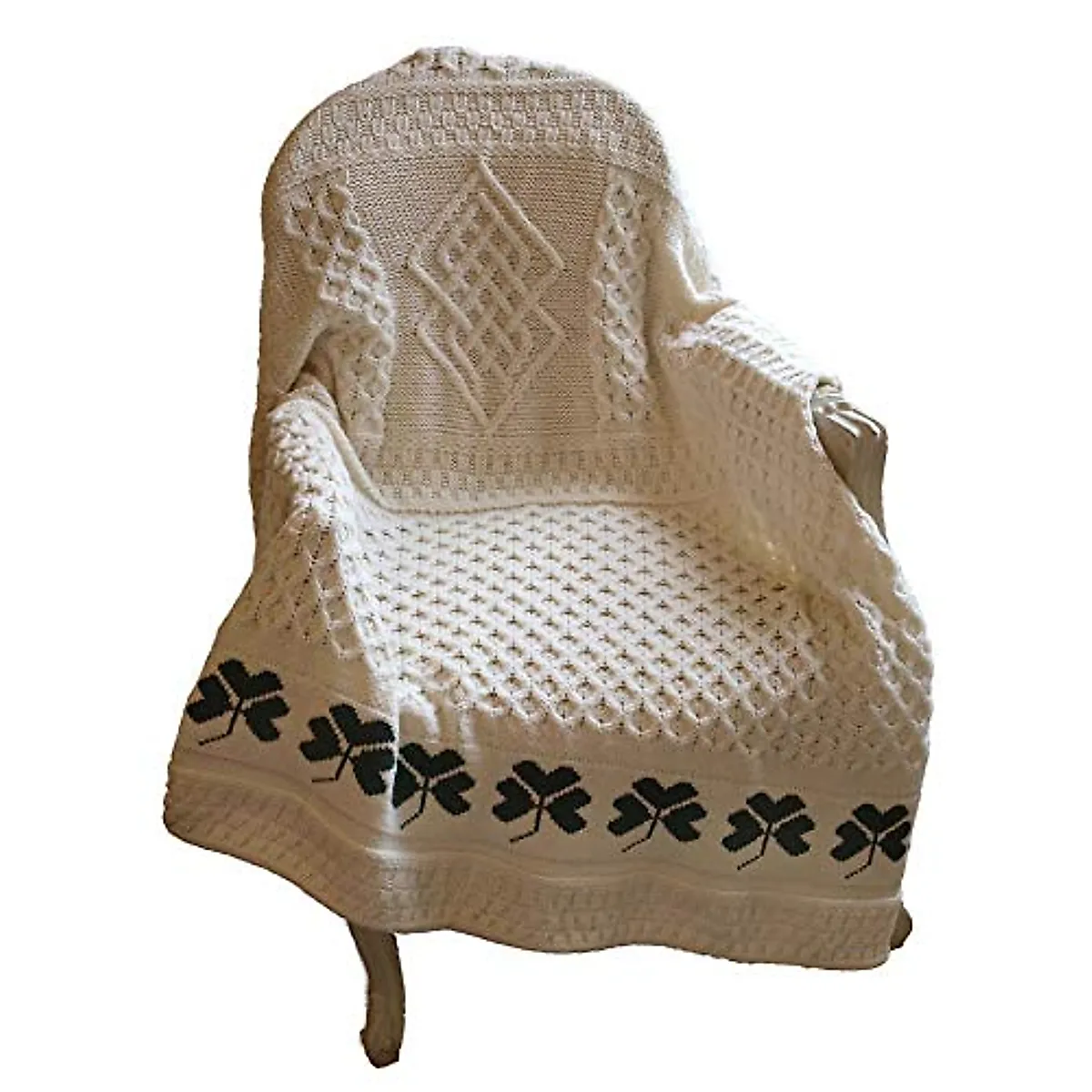 Aran Crafts Shamrock Couch 100% Merino Wool Throw Blanket 50"x60" (SHAM-THR-NAT)