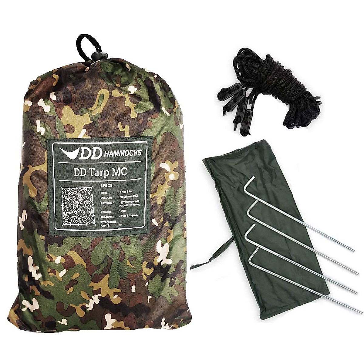 DD Hammocks - DD Tarp 3.5 x 3.5 - MC (11.5ft x 11.5ft) - 100% Waterproof Lightweight & Multifunctional Large Camo Rainfly Tarp Tent Shelter for Camping Bushcraft & Hiking Adventure