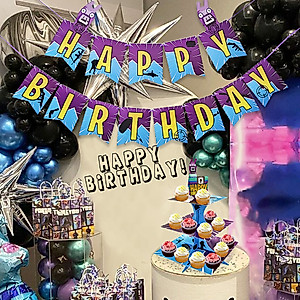 Video Game Party Supplies Set for Nite Gamers Party Decorations Kit Including Cupcake Stand and Birthday Banners for Video Games Theme Party Baby Shower Birthday Decorations