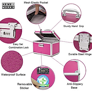 Combination Locking Medication Box with Portable Storage Case, 10.2''x 6.8''x 6.8'', Childproof Medicine Lock Organizer, Lockable Box for Documents & Valuables (Pink/Small)