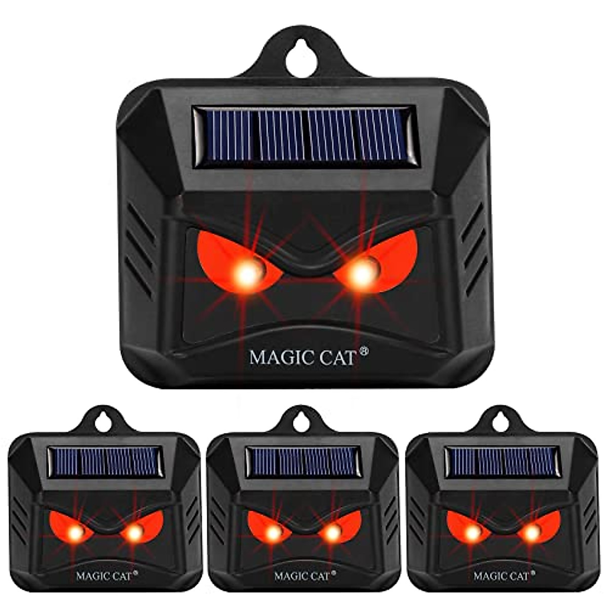 MAGIC CAT Solar Nocturnal Animal Repeller, Wild Animal Predator Deterrent with Red LED Lights, Waterproof Skunk, Deer, Coyote, Fox, Raccoon Animal Repellent for Garden Yard Farm Chicken Coop (4 Pack)