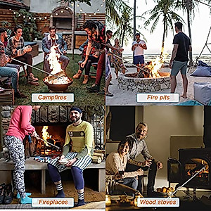 Long Fireplace Poker, 31 Inch Fire Pit Poker Stainless Steel Rod and Heavy Duty Wrought Iron Head with Heat Resistant Handle, Indoor and Outdoor Camping Tool（Silver）