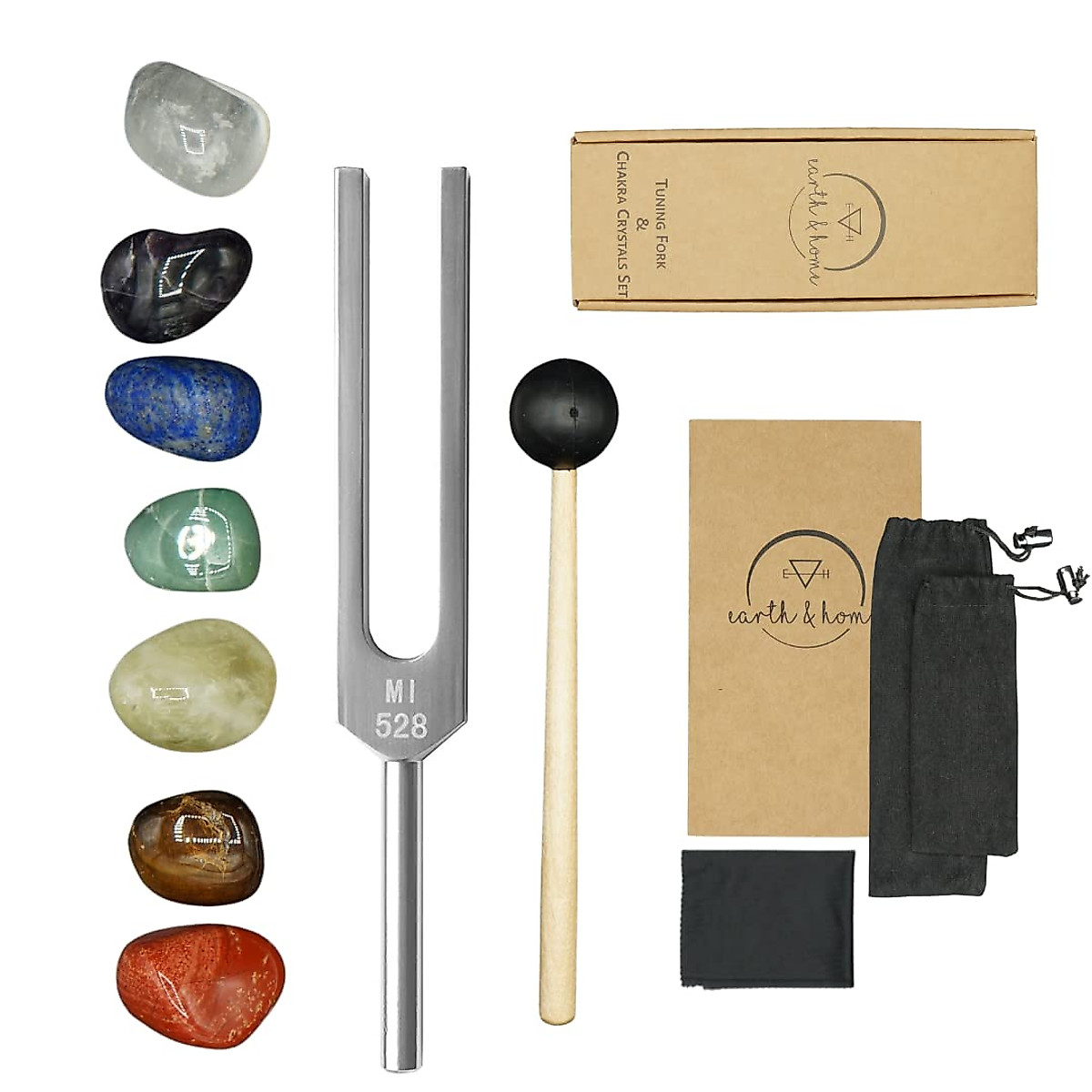 Tuning Forks for Healing Chakra Set - 528 hz Tuning Fork with Chakra Crystals and Healing Stones - Sound Healing Instruments for Biofield Tuning, Stress Relief, & DNA Repair