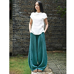 IXIMO Women's Casual Cotton Linen Baggy Pants with Elastic Waist Relax Fit Lantern Trousers (Blue, XX-Large)