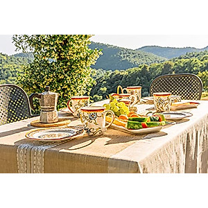 Euro Ceramica Duomo Collection Italian-Inspired 16.8" Rectuangular Ceramic Serving Tray with Organic Edges, Floral Design, Multicolor