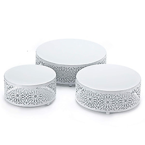Hotity 3 Sets Cake Stands Round Cake Stand Set Metal Display Cupcake Stands for Dessert, White