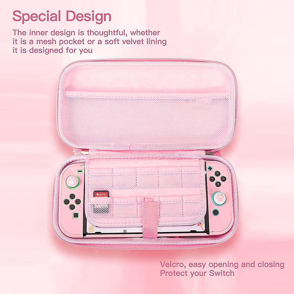HLRAO Pink Travel Carrying Case Accessories Kit Compatible with Nintendo Switch (NOT Fit OLED/Lite).Pink Switch Hard Protective Cover,Adjustable Stand,Screen Protector & Cute Thumb Grips 10 in 1 Gift.