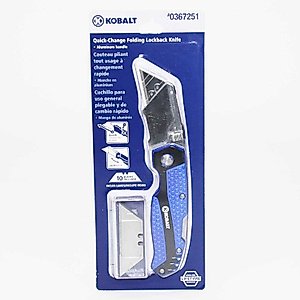 KOBALT UTILITY KNIFE & 11 BLADES, FOLDABLE SPEED RELEASE QUICK CHANGE BOX CUTTER 3 Pack