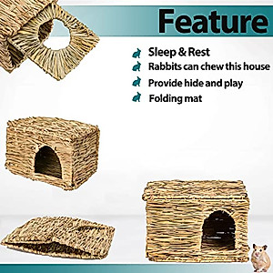 HERCOCCI Extra Large Grass House for Rabbit, Foldable & Comfortable - Small Animal Hut Play Hideaway Bed Hay Mat Chew Toy for Bunny Guinea Pig Hamster Chinchilla (1 Pack)