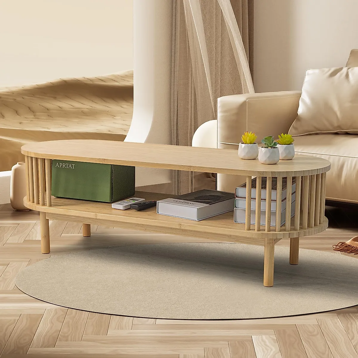 APRTAT Bamboo TV Stands for Living Room, 44 inch TV Console Entertainment Center with Storage, Television TV Stands for Bedroom, Small Wood TV Stand TV Table for Living Room, 44 x 15 x14 inches.