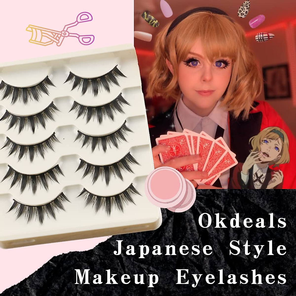 Okdeals 5 Pairs Japanese Style Makeup Eyelashes 3D Fluffy Spiky Eyelash Manga Lashes Little Devil Cosplay Anime Eyelash Natural Look Beauty Eye Lash Extension Tools