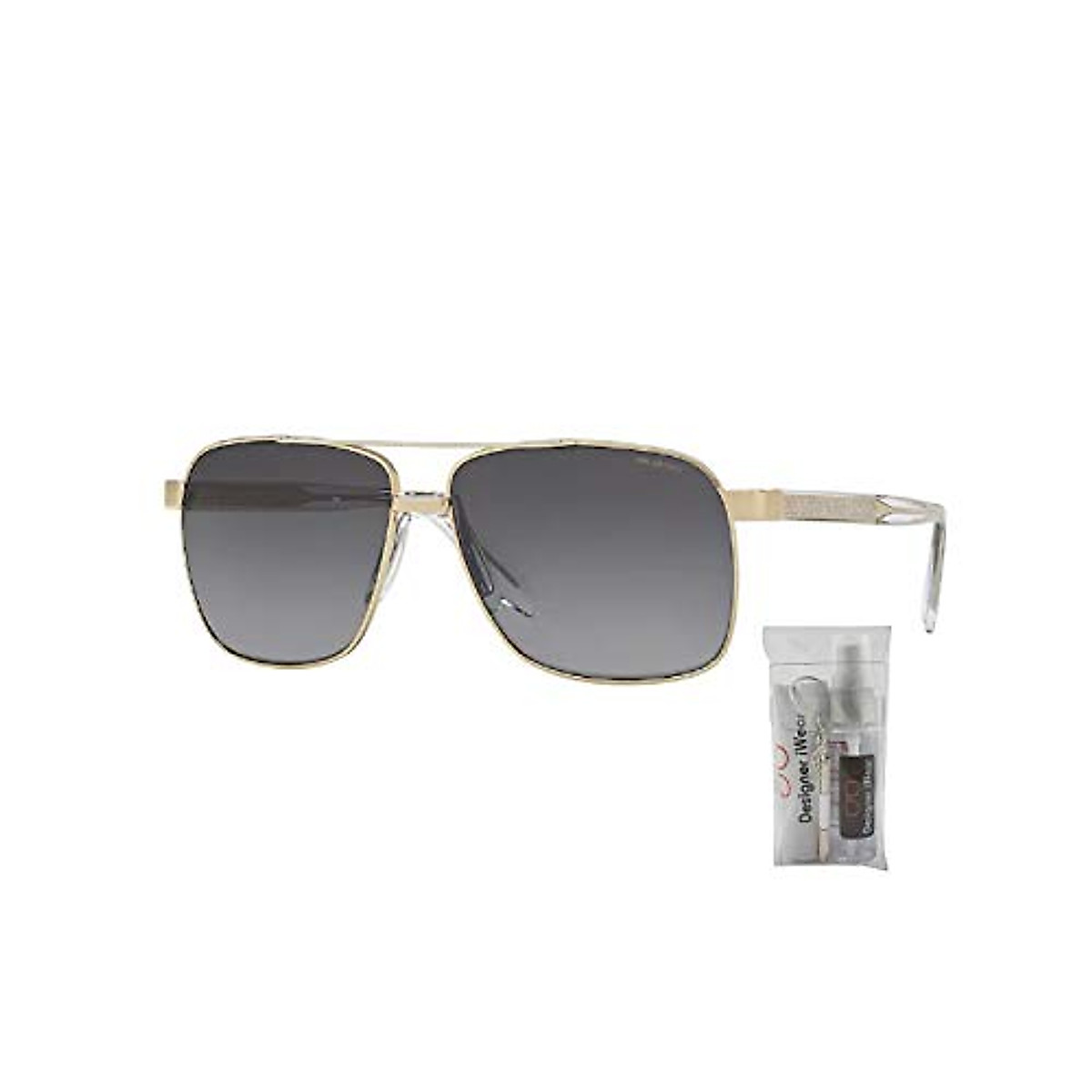 Versace VE2174 1252T3 59MM Pale Gold/Light Grey Gradient Grey Square Sunglasses for Men+ BUNDLE with Designer iWear Eyewear Care Kit