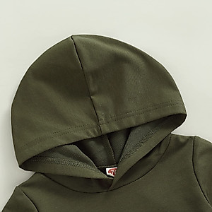 Toddler Baby Boy Fall Outfits Long Sleeve Hoodie Sweatshirt Tops Casual Pants Patchwork 2 Piece Winter Clothes Set (Army Green Patchwork, 18-24 Months)