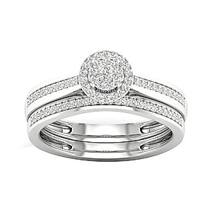 DZON Sterling Silver 1/5ct TDW Diamond Halo Bridal Set
