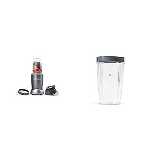 nutribullet Personal Blender for Shakes, Smoothies, Food Prep, and Frozen Blending, 24 Ounces, 600 Watt, Gray, (NBR-0601) and NutriBullet 24 Ounce Tall Cup with Standard Lip Ring, Clear/Gray