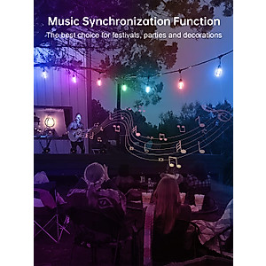 48FT Color Changing Outdoor String Lights, Commercial Grade with Music Sync Remote and 15 Shatterproof LED Edison Bulbs Dimmable Patio String for Christmas Holidays, Illuminate Your Space