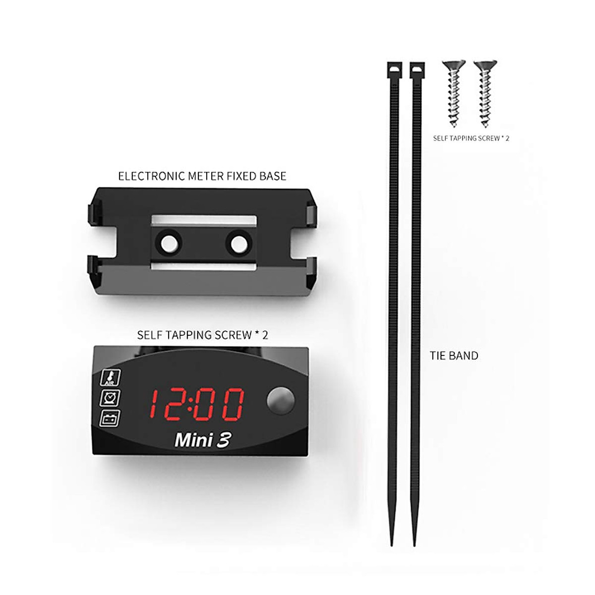 GoolRC Motorcycle DC 6V-30V 3 in 1 Digital Time Clock + Thermometer +Voltage Voltmeter IP67 Waterproof Tester Battery Moniter Gauge for Car Boat Marine