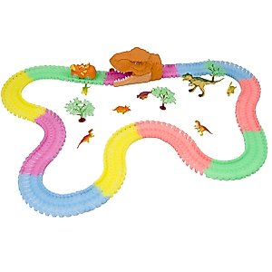 Mindscope NEON Glow Twister Tracks Dino Series 11 Feet of Neon Glow in The Dark Track Set with Dinosaur Accessories