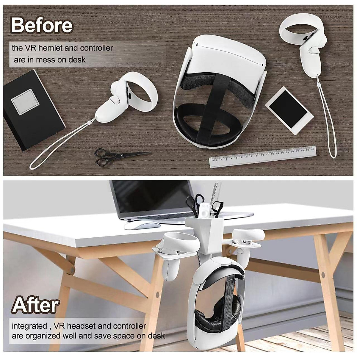 Globular Cluster Multi Functional Desktop Mount Holder for Oculus Quest 2 Headset and Controllers - Orangize Your OQ2 Elegantly- Made by VR Player - for VR Player