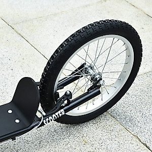 Aosom Youth Scooter Kick Scooter for Kids 5+ with Adjustable Handlebar 16" Front and Rear Dual Brakes Inflatable Wheels, Black