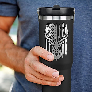 qchdln Hunting Gifts For Men - Cool Deer Coffee Mug - 30oz Insulated Hunting Tumbler with Handle - Fathers Day,Birthday,Christmas Gifts for Dad,Grandpa,Husband,Uncle