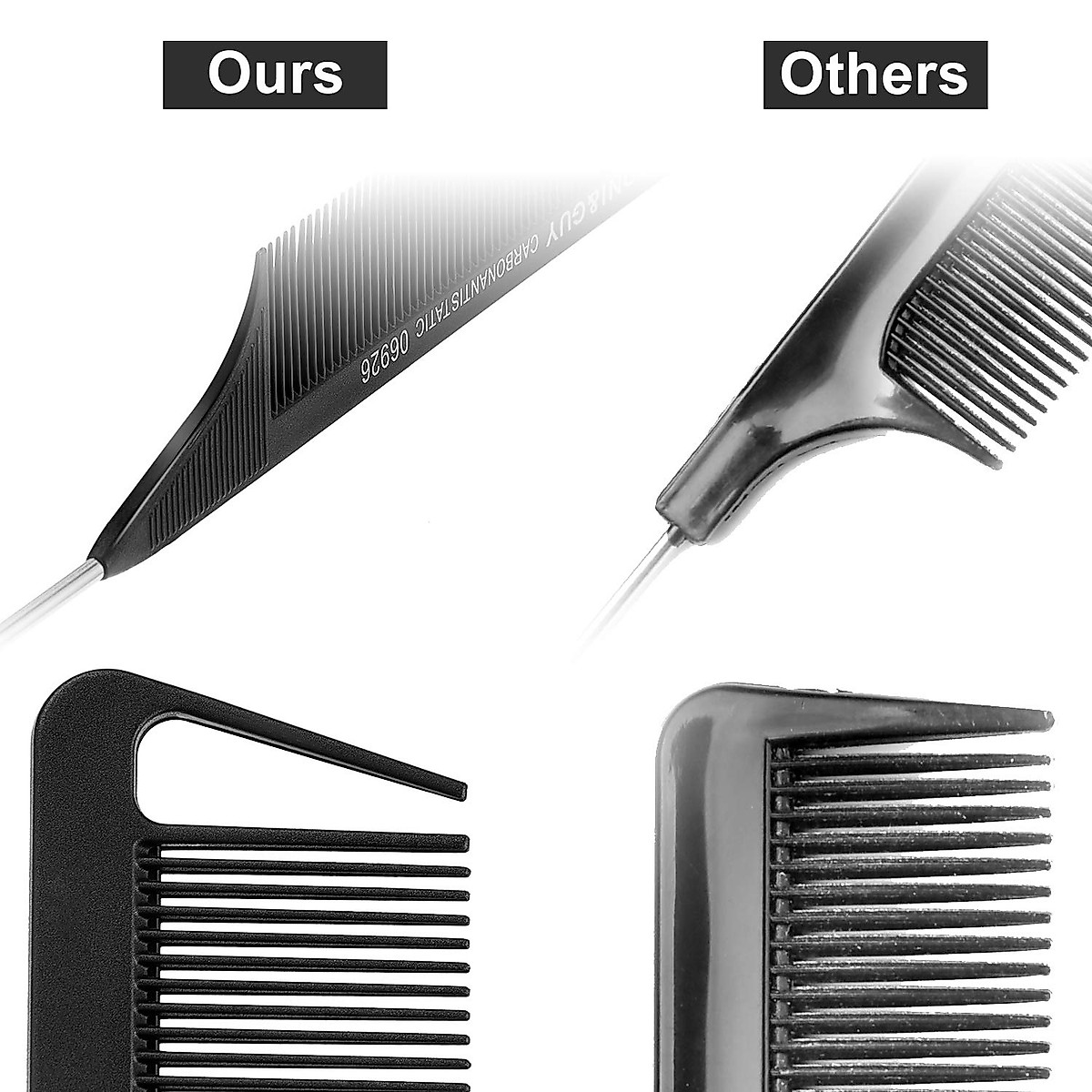 12 Pieces Hair Parting Comb Pin Tail Combs Fine-tooth Comb Rat Tail Combs Carbon Fiber and Stainless Steel Pintail Comb for Braids Hair Styling Beauty Tools (Black)
