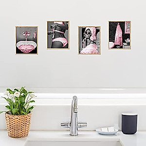 Fashion Wall Art Bathroom Wall Decor Prints Set of 6 Black and White Pink Glam Glitter Canvas Posters Pictures Photos Funny Bathroom Artwork Wall Modern Women for Bathroom (B&W PINK, 8"x10" UNFRAMED)